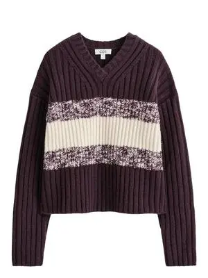 Cos Textured Merino Wool V-neck Sweater - Red
