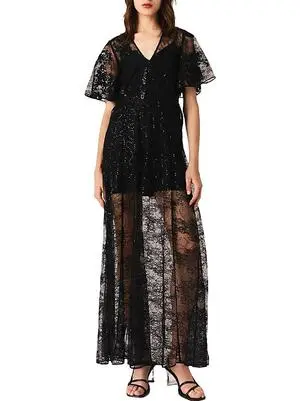 Maje Sequin Lace Maxi Dress - Black