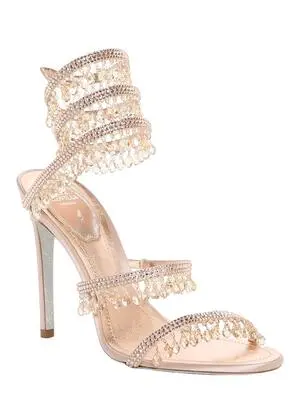 Rene Caovilla Embellished High Heel Sandals - Light Pink Satin