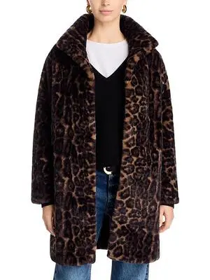 Love Token Print Faux Fur Coat - Leopard