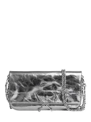 Zadig&Voltaire Rock Vintage Effect Metallic Leather Clutch - Gun