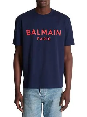 Balmain Logo Graphic Tee Navy/red