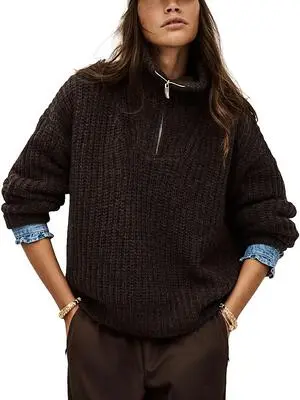 Ba&sh Beltane Zip Collar Sweater Chocolate