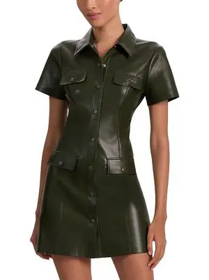 Alice + Olivia Jamie Faux Leather Collared Dress - Dark Olive