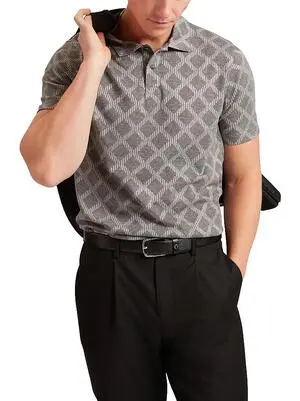 Ted Baker London Dalimi Short Sleeve Diamond Jacquard Polo Dark Grey