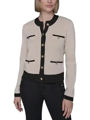 Karl Lagerfeld Paris Contrast Trim Cardigan - Birch/ Black