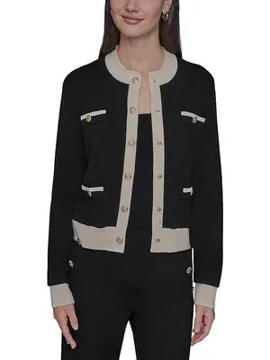 Karl Lagerfeld Paris Contrast Trim Cardigan - Black/ Birch