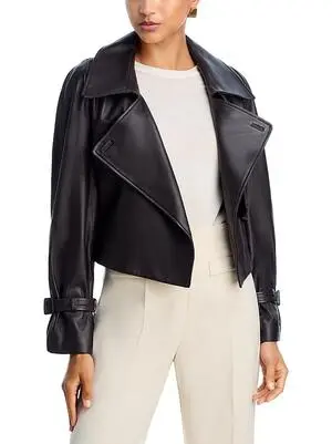 Nour Hammour Hatti Leather Crop Jacket - Rich Brown