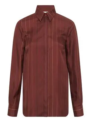 Gabriela Hearst Henri Pinstripe Silk Twill Blouse - Burnt Sienna Multi
