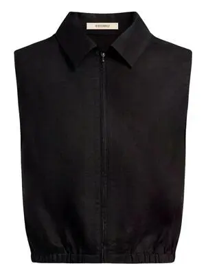 12 STOREEZ Zip-front Linen Shirt - Black
