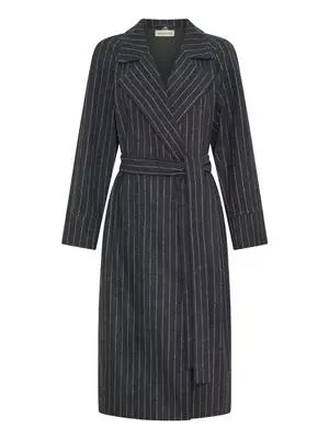 NICHOLAS Candice Pinstripe Belted Coat - Grey