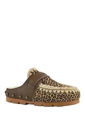 Mou Winter Bio Studded Leopard Mules - Brown