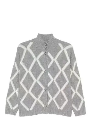 GRAN SASSO Diamond-pattern Button-fastening Cardigan - Grey