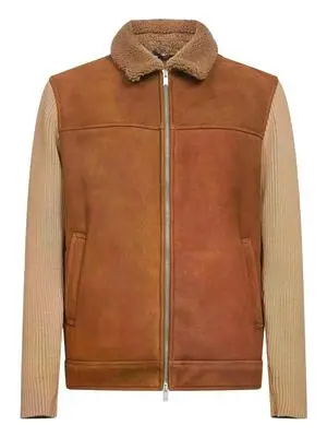 LARDINI Shearling-collar Knitted Jacket - Brown