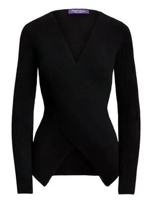 Ralph Lauren V-neck Ribbed Knit Top - Black