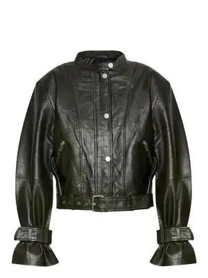 GESTUZ Crocodile Effect Leather Jacket - Green