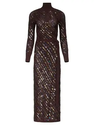 Diane Von Furstenberg X Henry Zankov Murray Sequin Pointelle Knit Maxi Wrap Dress - Chocolate