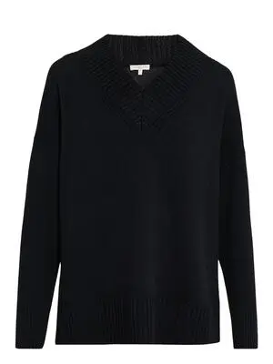 Lafayette 148 New York Cashmere Deep V-neck Pullover Sweater - Black