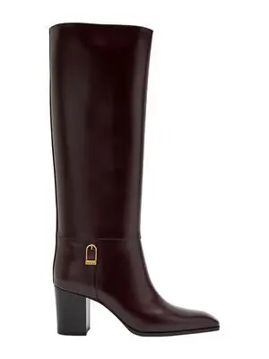 Saint Laurent Julia 70 Leather Knee-high Boots - Burgundy