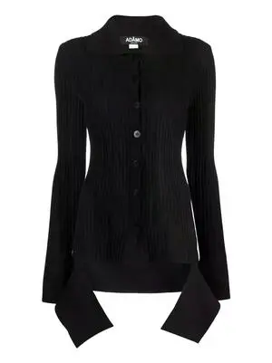 ANDREĀDAMO Long-sleeve Ribbed Cardigan With Cut-out Detail - Black