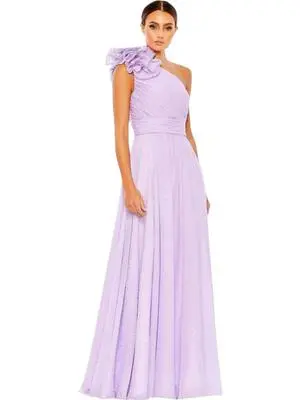 Mac Duggal One Shoulder Polka Dot Gown - Purple