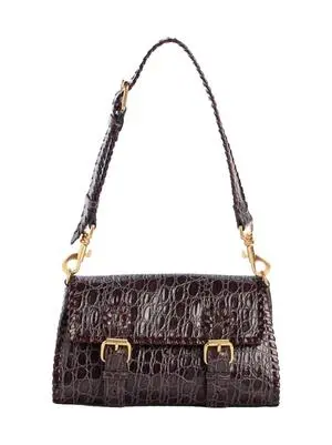 Dries Van Noten Croc Embossed Leather Satchel - Taupe