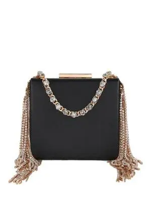 Badgley Mischka Ryker Leather Box Clutch With Crystal Fringe - Black