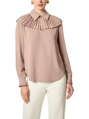 Trina Turk Windmill Pleated Blouse Boudoir Beige