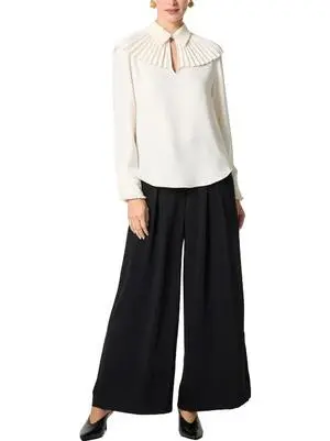 Trina Turk Windmill Pleated Blouse Winter White