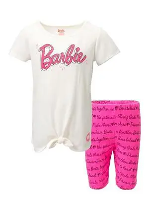 BARBIE Graphic T-shirt & Bike Shorts Set - Pink/white