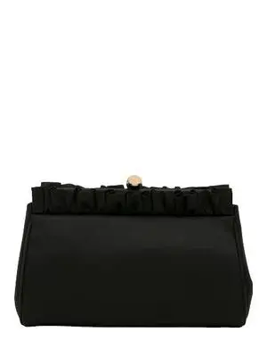 Badgley Mischka Olivia Satin Ruffle Pouch Clutch - Black