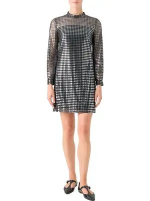 Akris Dot Semisheer Long Sleeve Dress - Brushed Steel