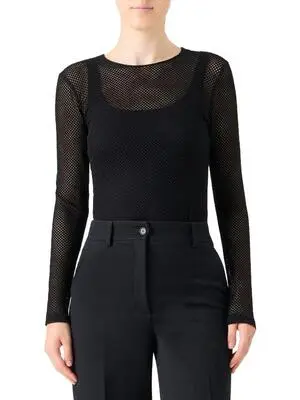 Akris Long Sleeve Sheer Fishnet Top - Black