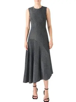 Akris Asymmetric Metallic Knit Dress - Brushed Steel