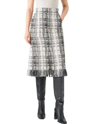 Akris Fringe Trim Tweed Skirt - Black-ivory