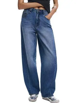 Desigual High-rise Barrel Leg Jeans - Medium Blue