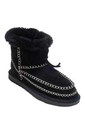 FOREVER & ALWAYS SHOES Jorel Leather Fur Lined Ankle Boot Black Suede Leather