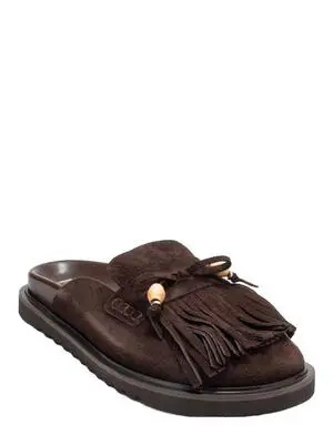 FOREVER & ALWAYS SHOES Carol Tassel Leather Mule - Brown Suede Leather