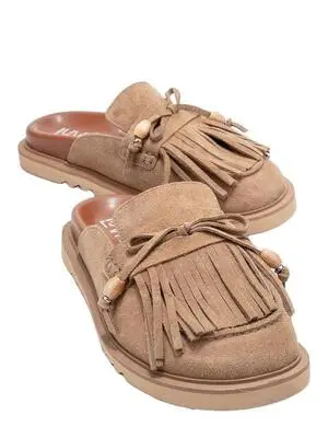 FOREVER & ALWAYS SHOES Carol Tassel Leather Mule - Cognac Suede Leather