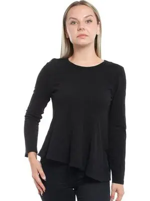 WILT CLOTHING Round Neck Long Sleeve Tee With Asymmetric Hem - Black