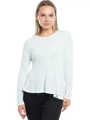 WILT CLOTHING Round Neck Long Sleeve Tee With Asymmetric Hem - White
