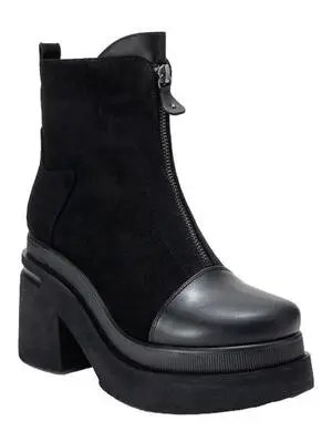 PROLOGUE SHOES Ardenne Platform Zip Up Boots Black Suede Faux Leather