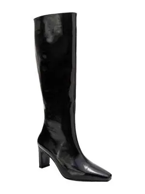 FOREVER & ALWAYS SHOES Velencia Leather Knee High Boots Black Patent Leather