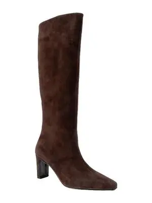 FOREVER & ALWAYS SHOES Velencia Leather Knee High Boots - Brown Suede Leather