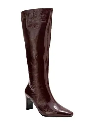 FOREVER & ALWAYS SHOES Velencia Leather Knee High Boots - Burgundy Patent Faux Leather