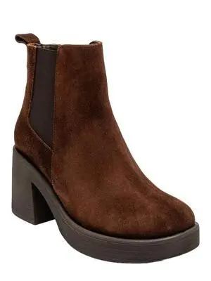 FOREVER & ALWAYS SHOES Platform Ankle Boots - Brown Suede Leather