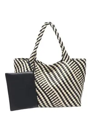 MODA LUXE Woven Vegan Leather Tote - Black Ivory
