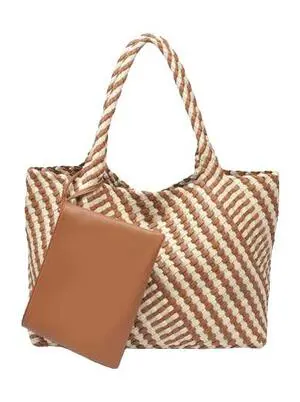 MODA LUXE Woven Vegan Leather Tote Chocolate Ivory