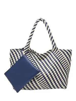 MODA LUXE Woven Vegan Leather Tote - Navy Ivory