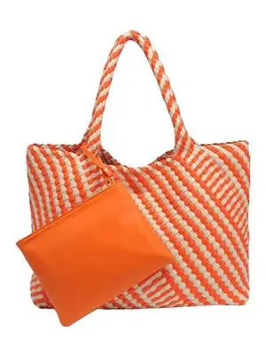 MODA LUXE Woven Vegan Leather Tote - Orange Ivory